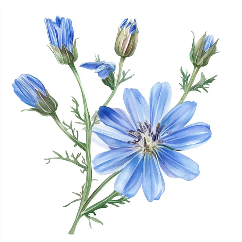 Printable Chicory Flower Decor, Chicory Watercolor Images, Wildflower ...