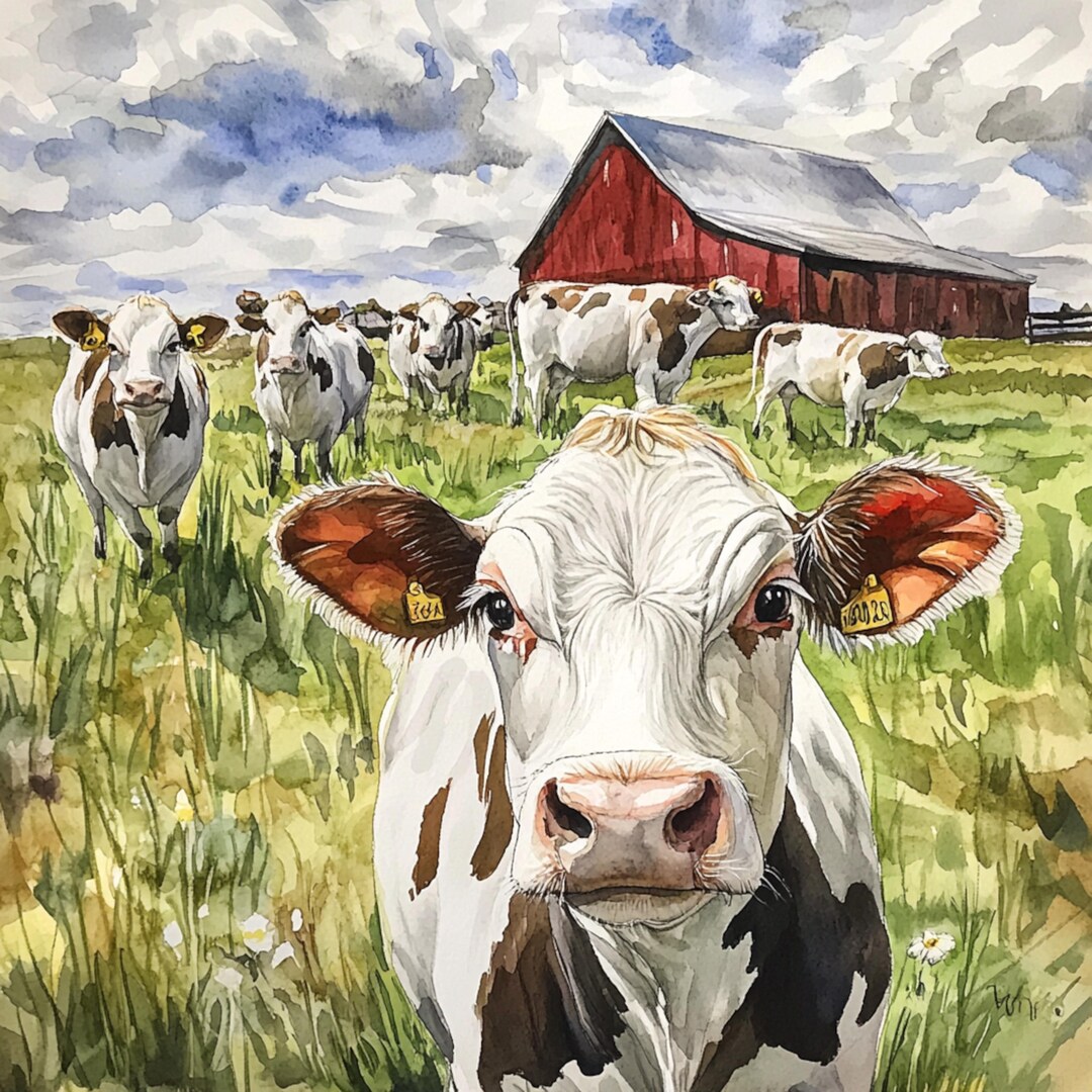 Printable Cows Farm, Watercolor Art, Cute Cows, Easter Cows Farm ...