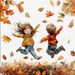 11 Printable Kids in Autumn, Watercolor Autumn Leaves Fun, Watercolor ...