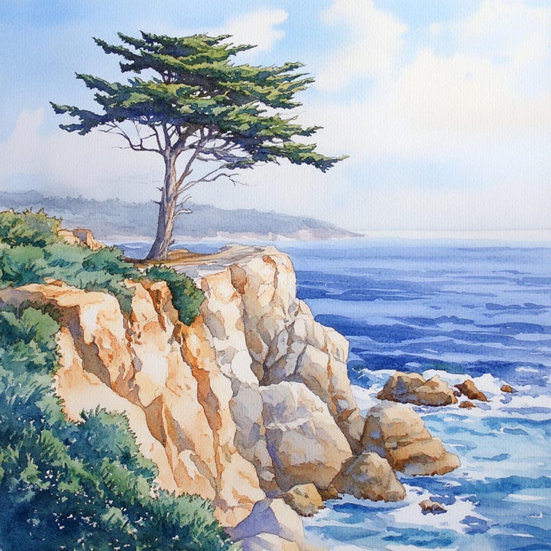10 Printable California Cypress Tree, Cypress Tree Art, Ocean Coast Art ...