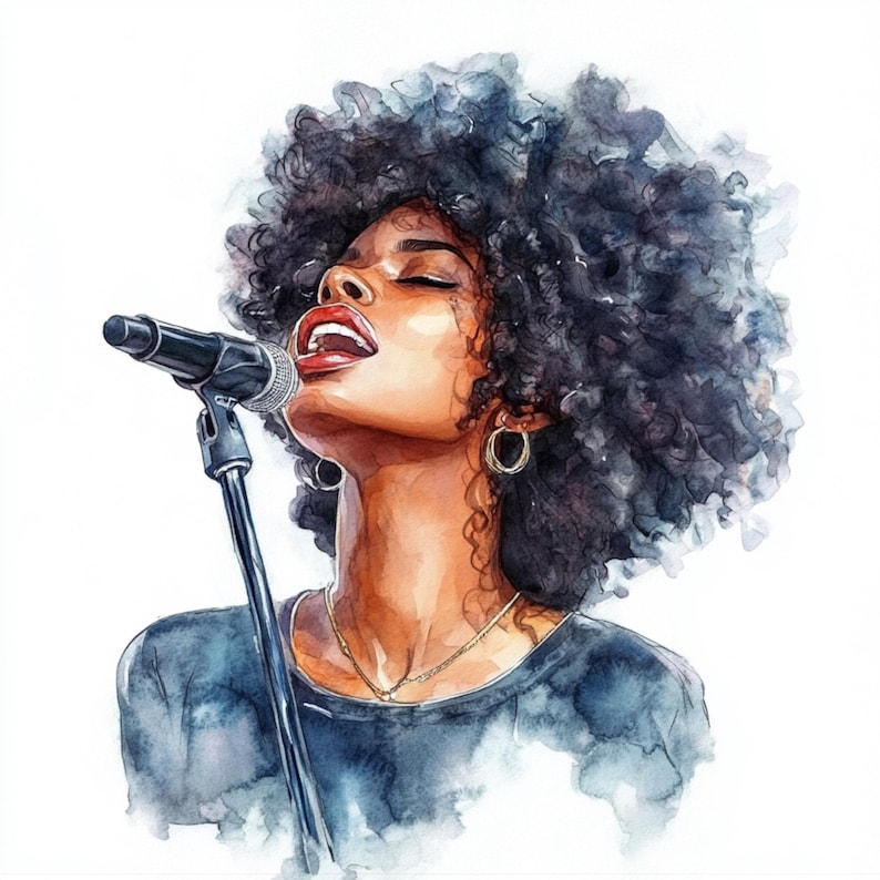 Watercolor Singing Black Girl, Young Singer, Beautiful Black Girl ...