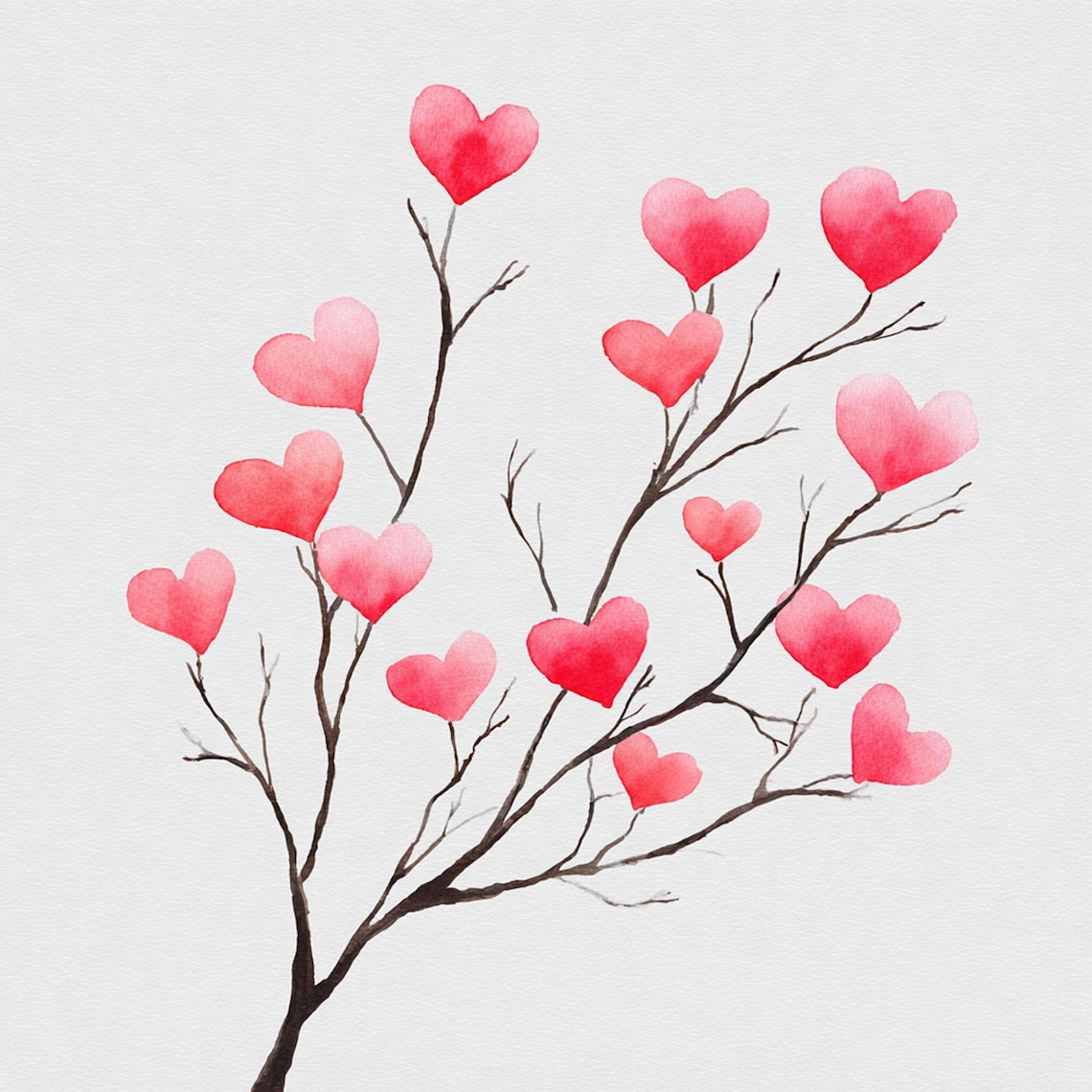 10 Printable Heart Branch, Watercolor Heart, Red Heart on Branch Clip ...