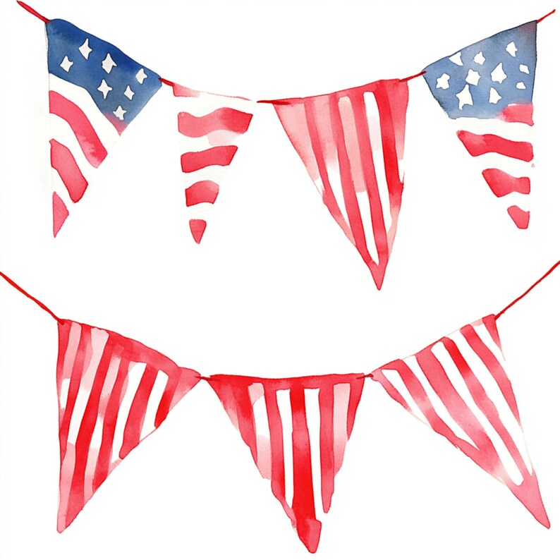 10 Printable USA Flag Garlands, Watercolor Garlands, American Flag ...