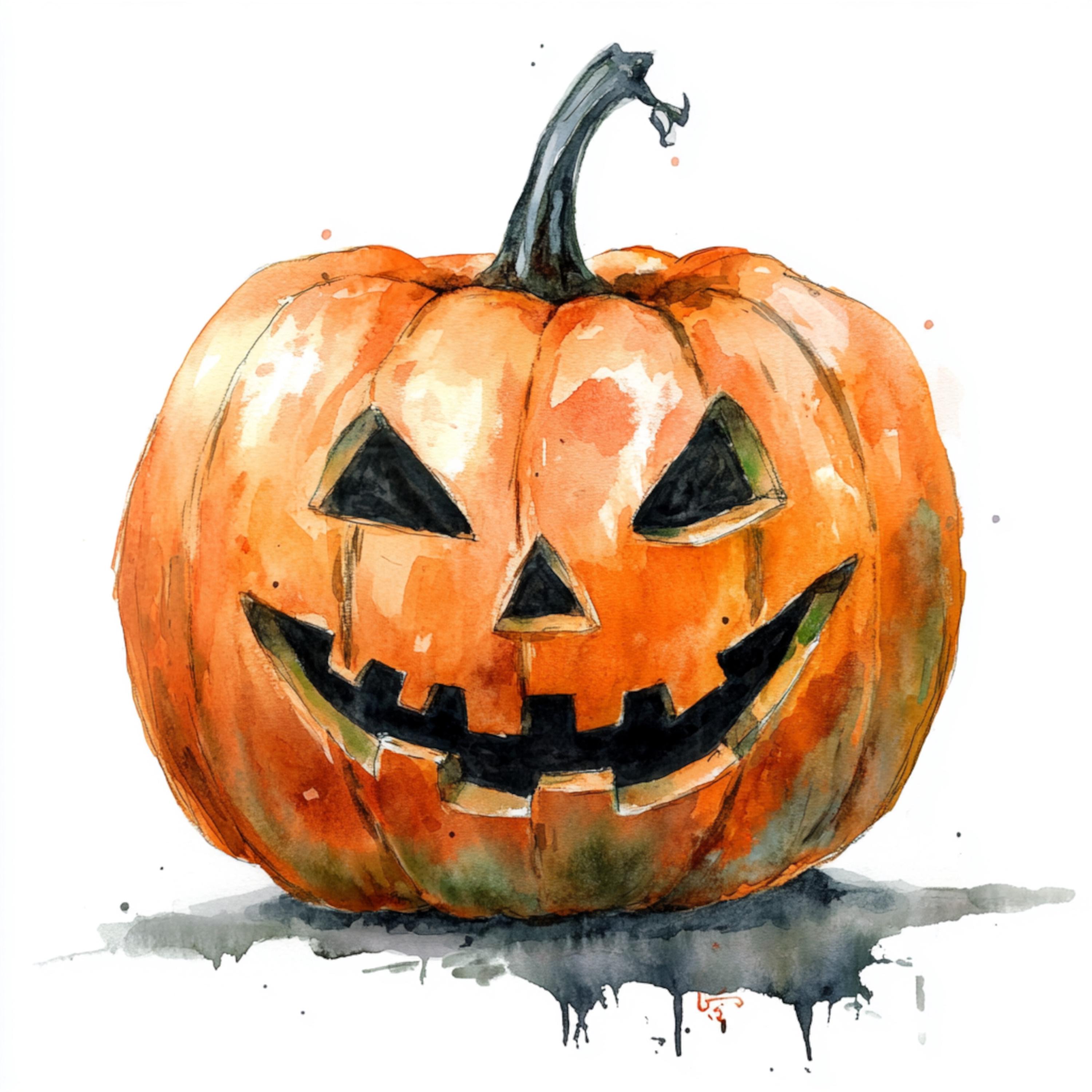 12 Printable Halloween Clipart, Watercolor Jack O' Lantern, High ...