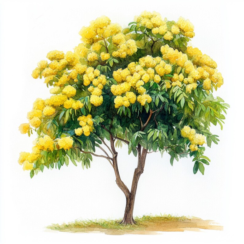 10 Printable Mimosa Tree, Watercolor Blossom Mimosa, Yellow Tree ...