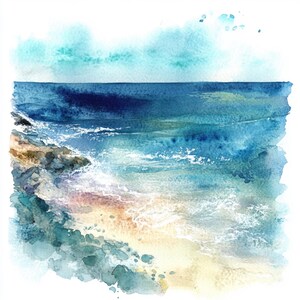 Printable Coast Landscape Art, Watercolor Art, Coast Decor, 10 Clip Art ...