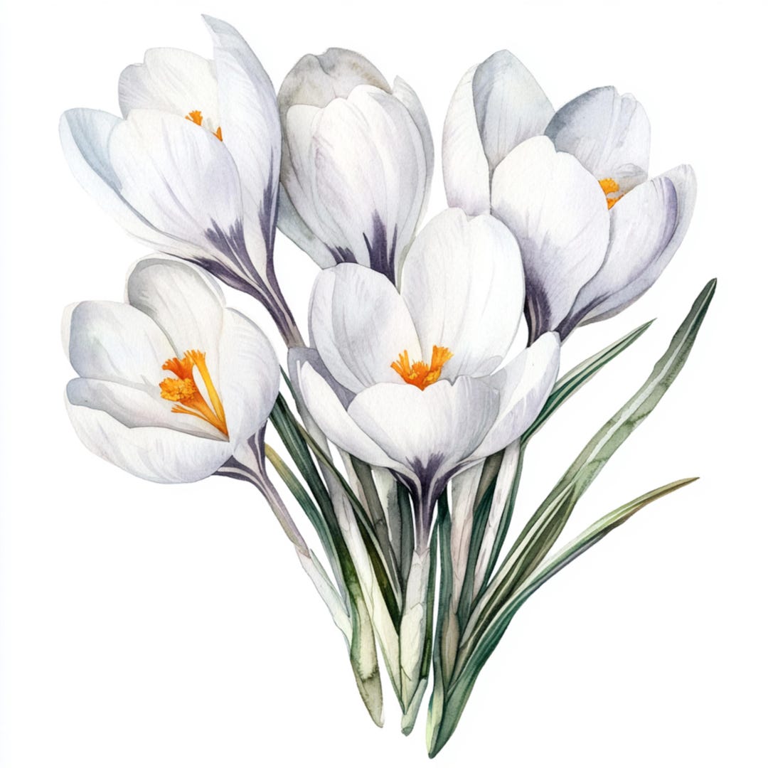 Printable Crocus Flower Decor, White Crocuses Watercolor, Spring ...