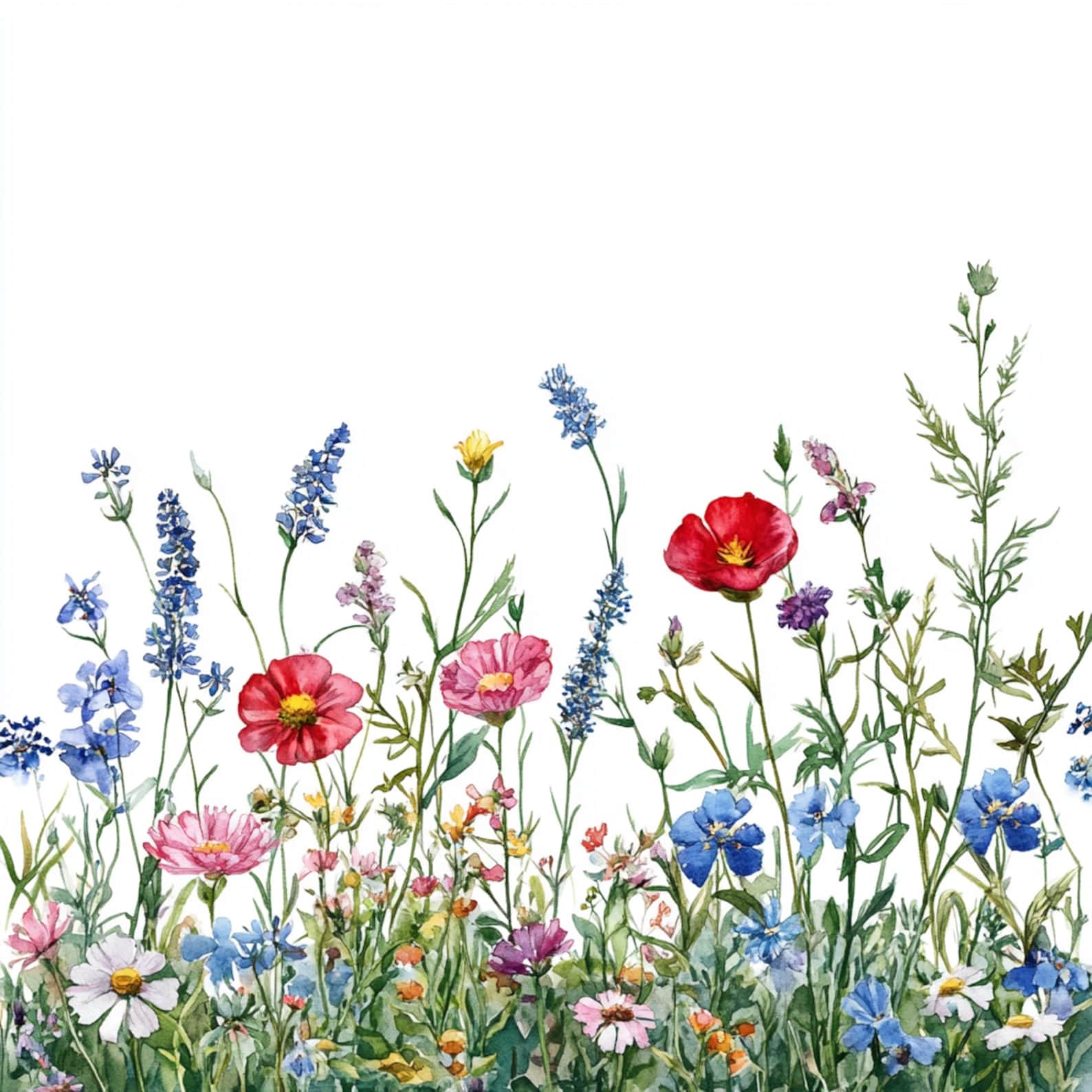 10 Printable Wildflowers Border Decor, Watercolor Grassland Flowers ...