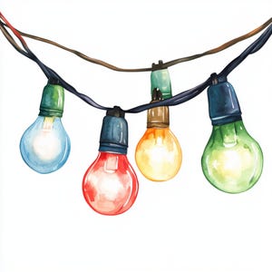 Christmas Lights, Watercolor Images, Christmas Ornament Clipart, Clip ...
