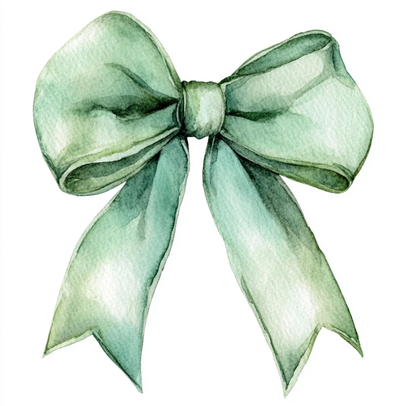 10 Printable Green Bows, Watercolor Bows Clip Art, Printable Jpgs ...