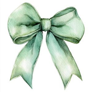 10 Printable Green Bows, Watercolor Bows Clip Art, Printable Jpgs ...