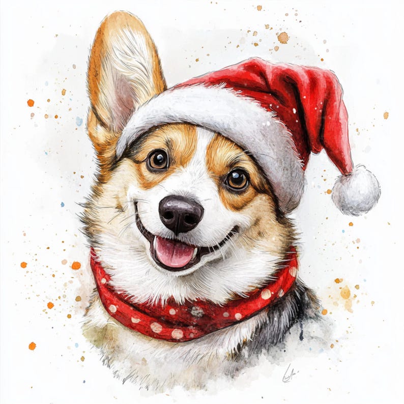 Printable Christmas Cute Corgi Clipart, Watercolor Art, Cute Clipart ...