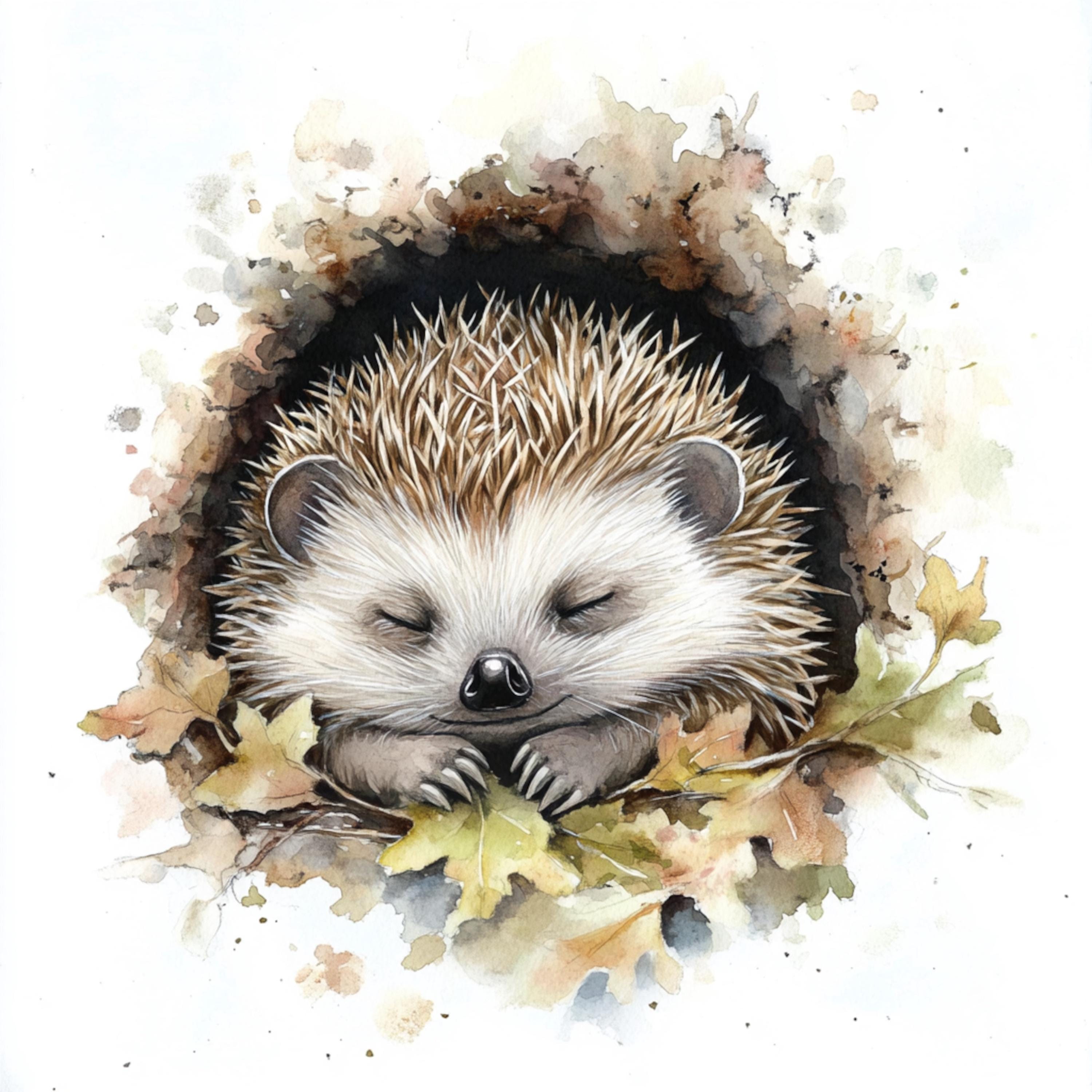 10 Printable Sleeping Hedgehog, Watercolor Hedgehog Hole, Cute Clipart ...