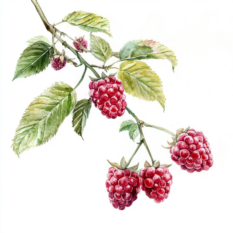 10 Printable Raspberry Decor, Watercolor Raspberry Branch, Raspberry ...