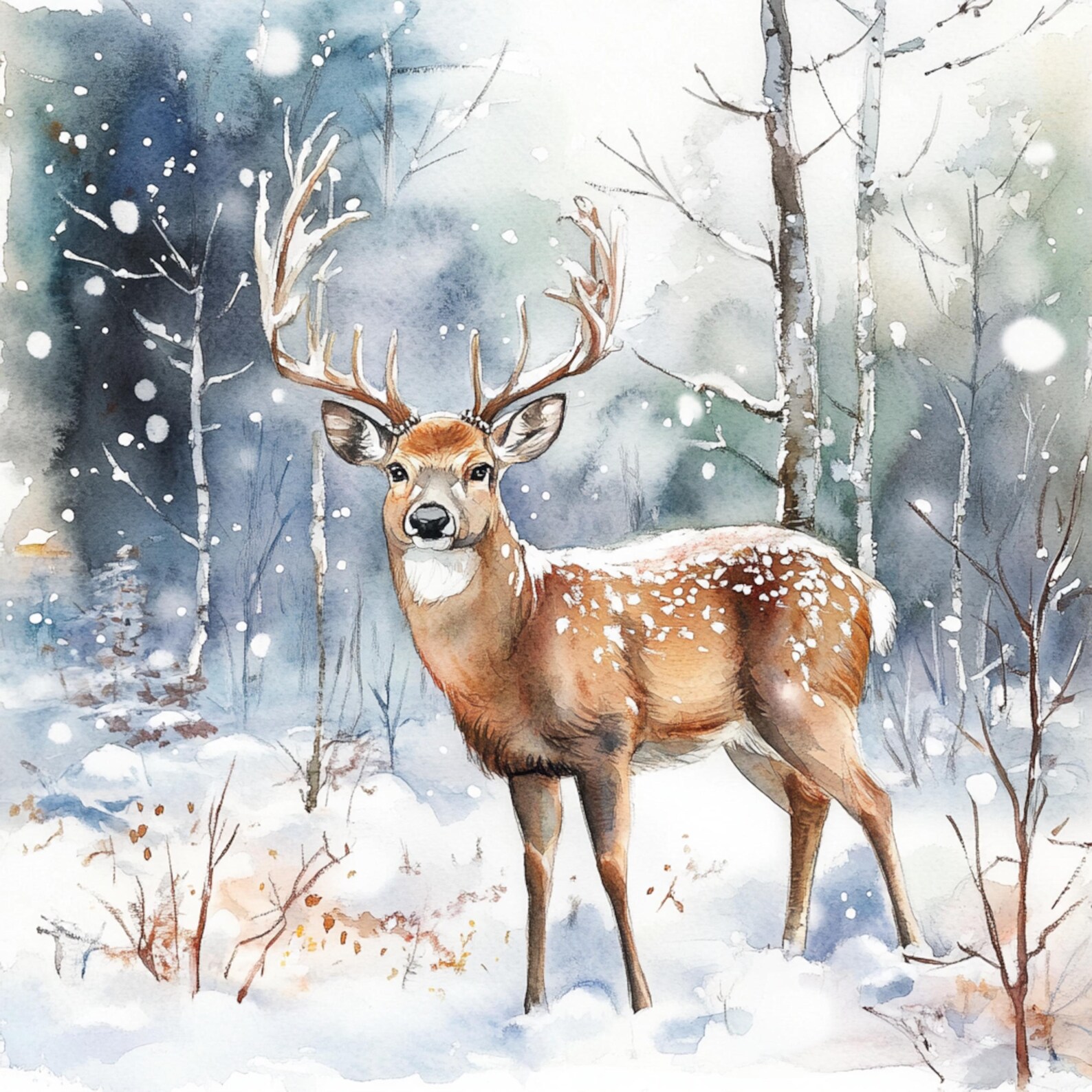 10 Deer Clipart, Deer in Winter Forest, Christmas Deer, Printable ...