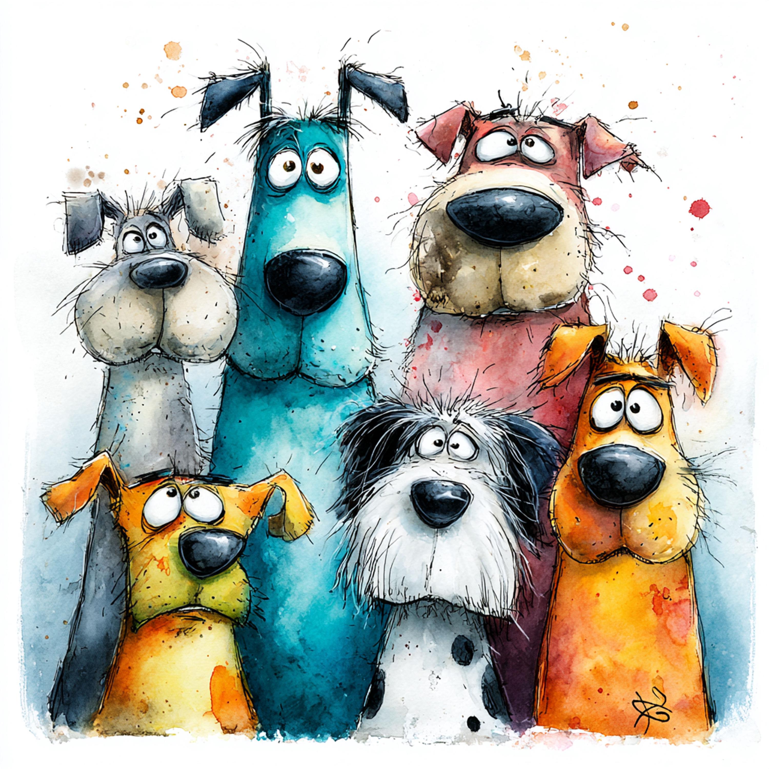 14 Printable Whimsical Dogs, Watercolor Funny Dogs, Family Dogs, Quaint ...
