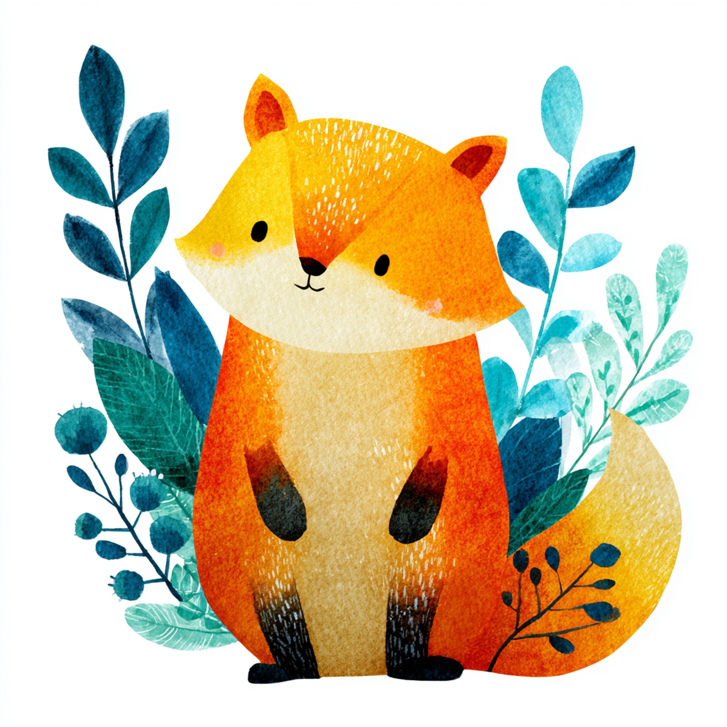 10 Printable Sweet Woodland Fox, Watercolor Fox, Cute Fox Clipart, Boho ...