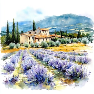 Printable Provence France Landscape Art, Provence Art, Green France ...