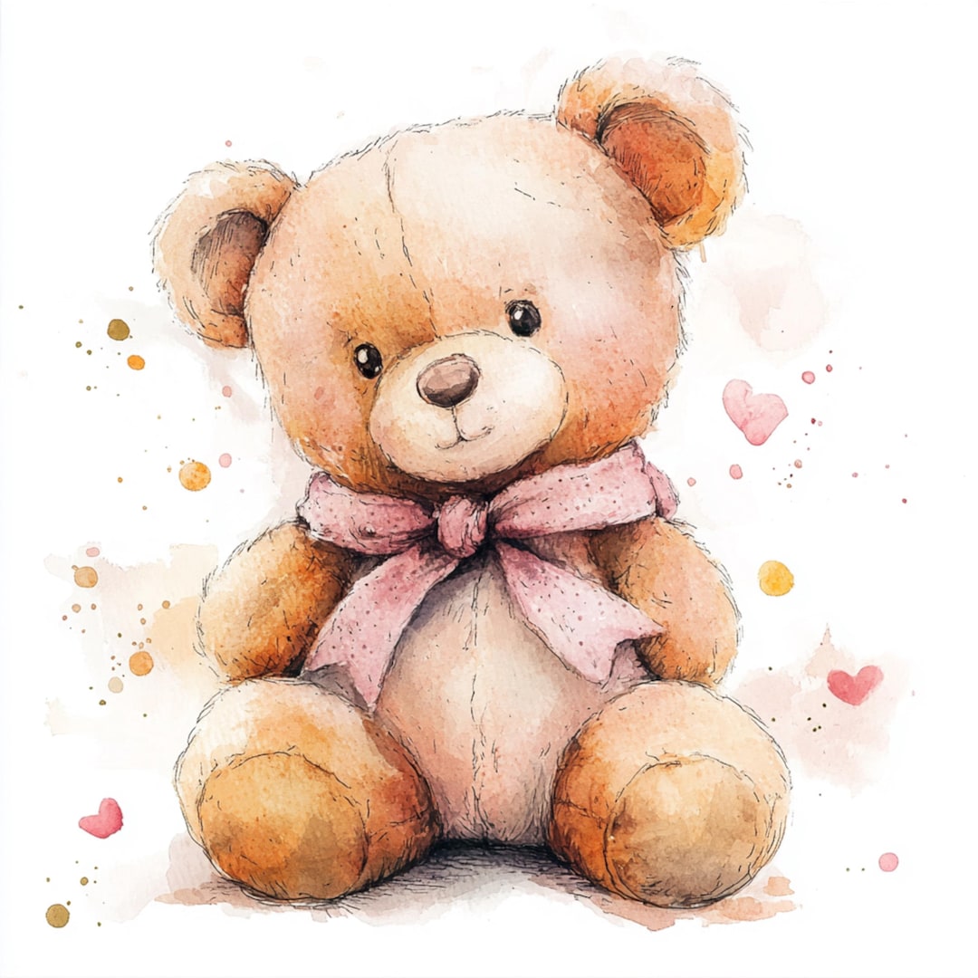 10 Printable Cute Teddy Bear Girl Clipart, Watercolor Art, Printable ...