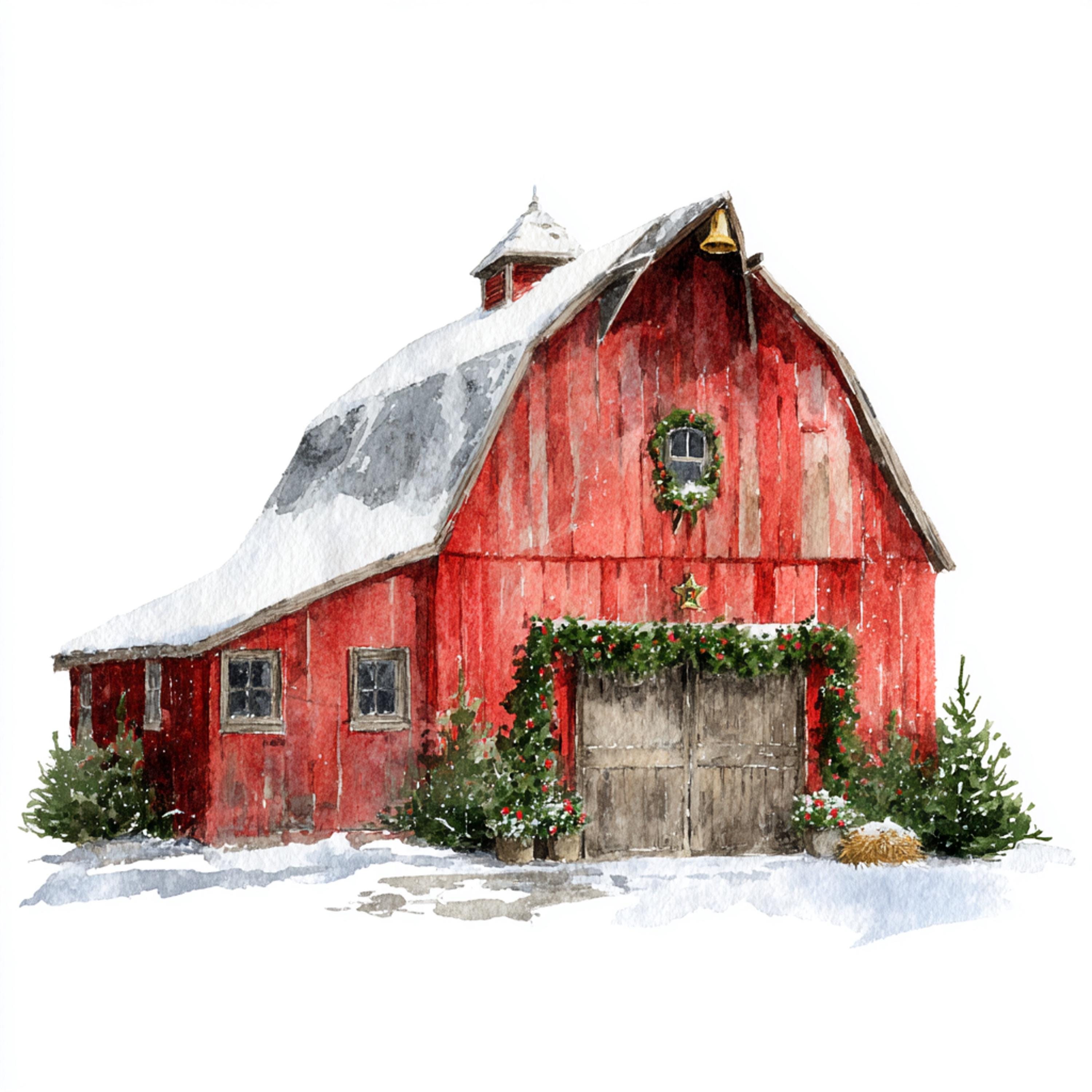 10 Printable Christmas Barn Print, Christmas Country Art, Barn Xmas ...
