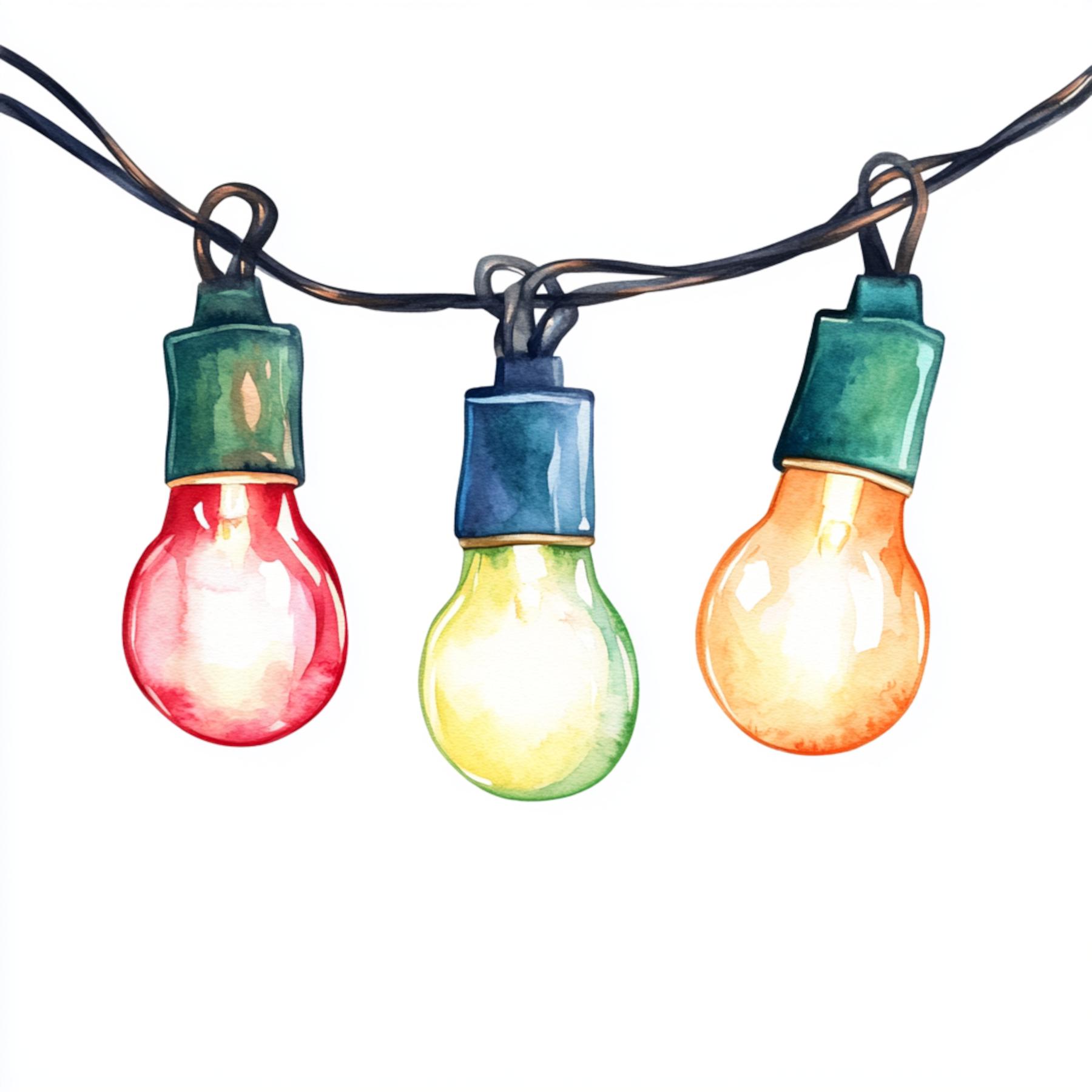 Christmas Lights, Watercolor Images, Christmas Ornament Clipart, Clip ...