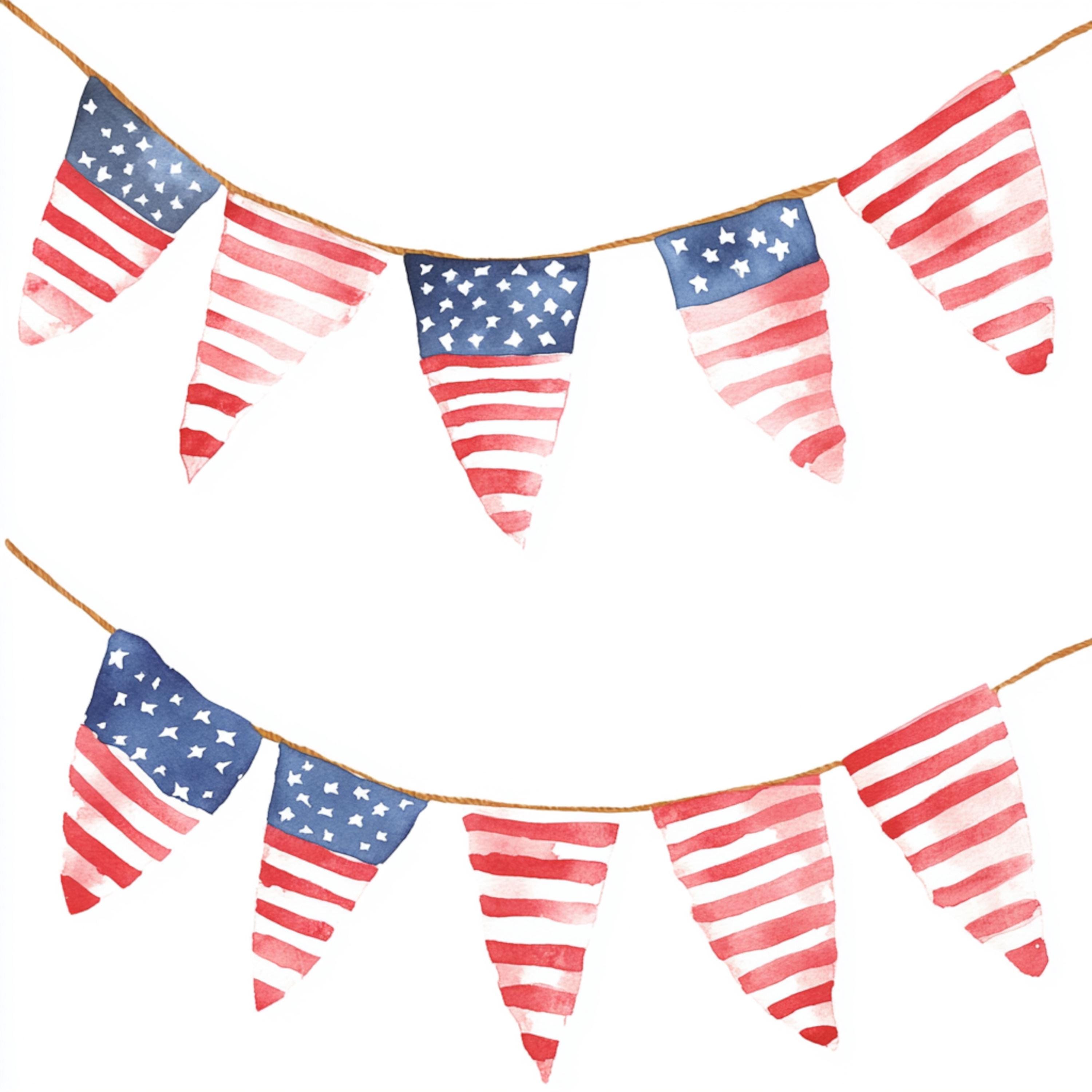 10 Printable USA Flag Garlands, Watercolor Garlands, American Flag ...