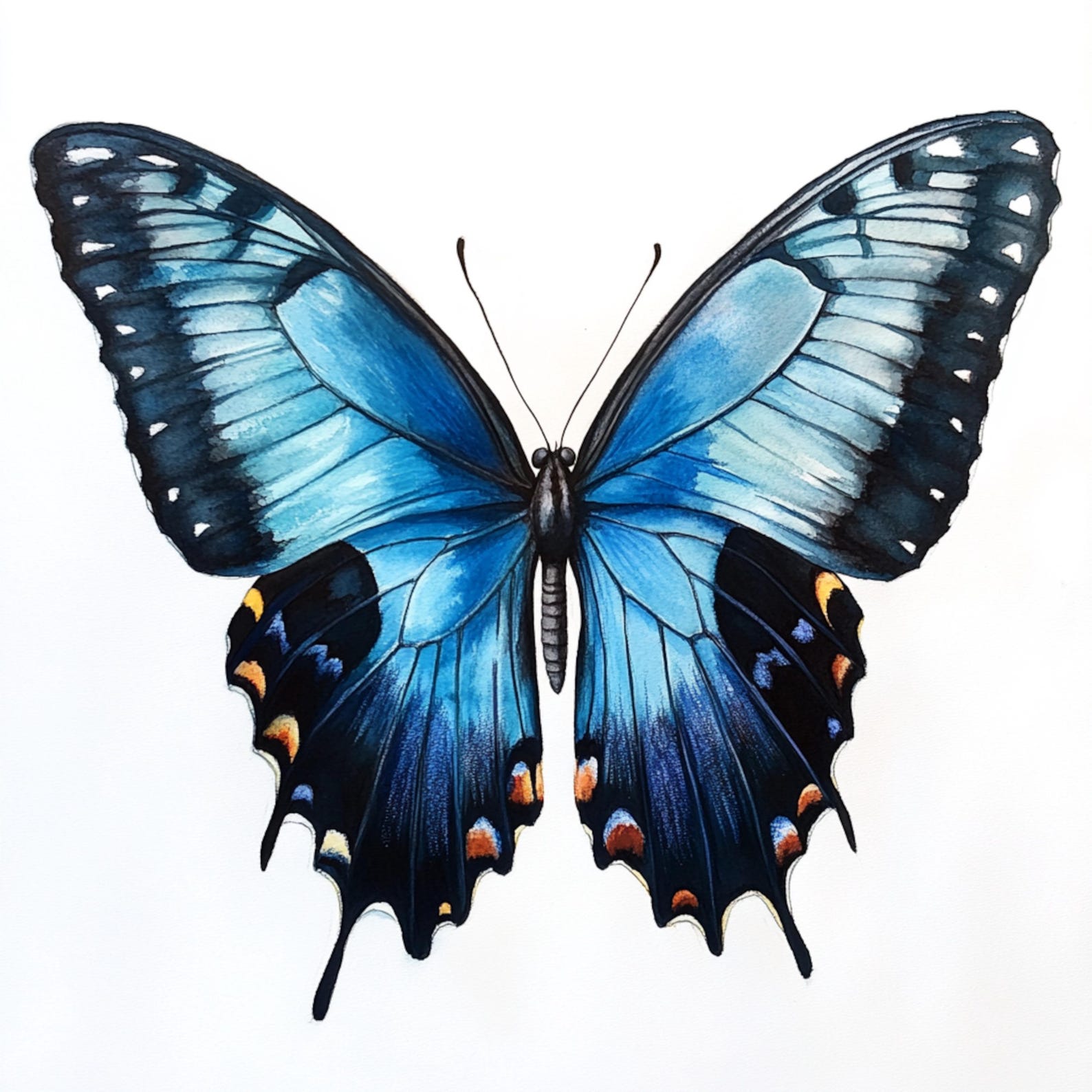 Printable Blue Butterfly, Ulysses Butterfly on White Bachground ...