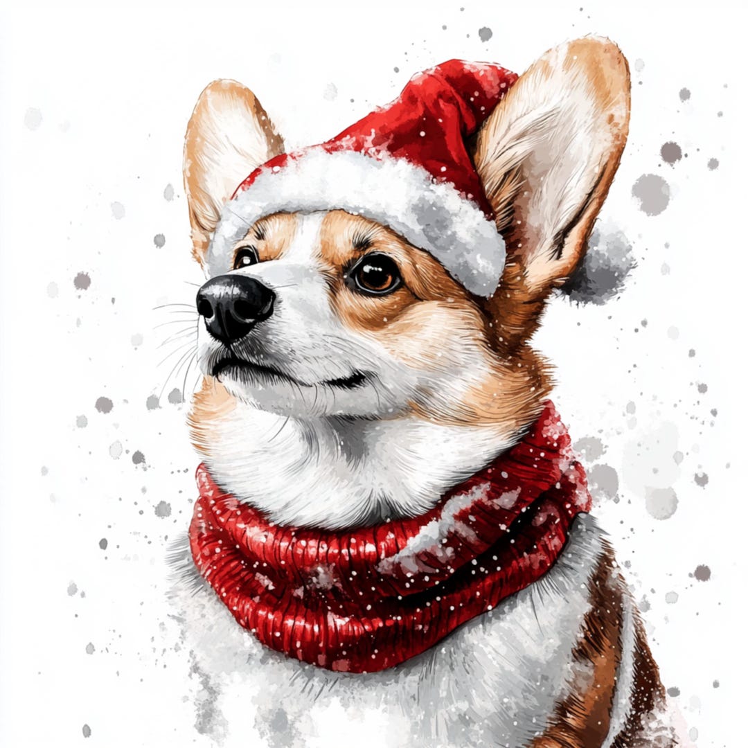 Printable Christmas Cute Corgi Clipart, Watercolor Art, Cute Clipart ...