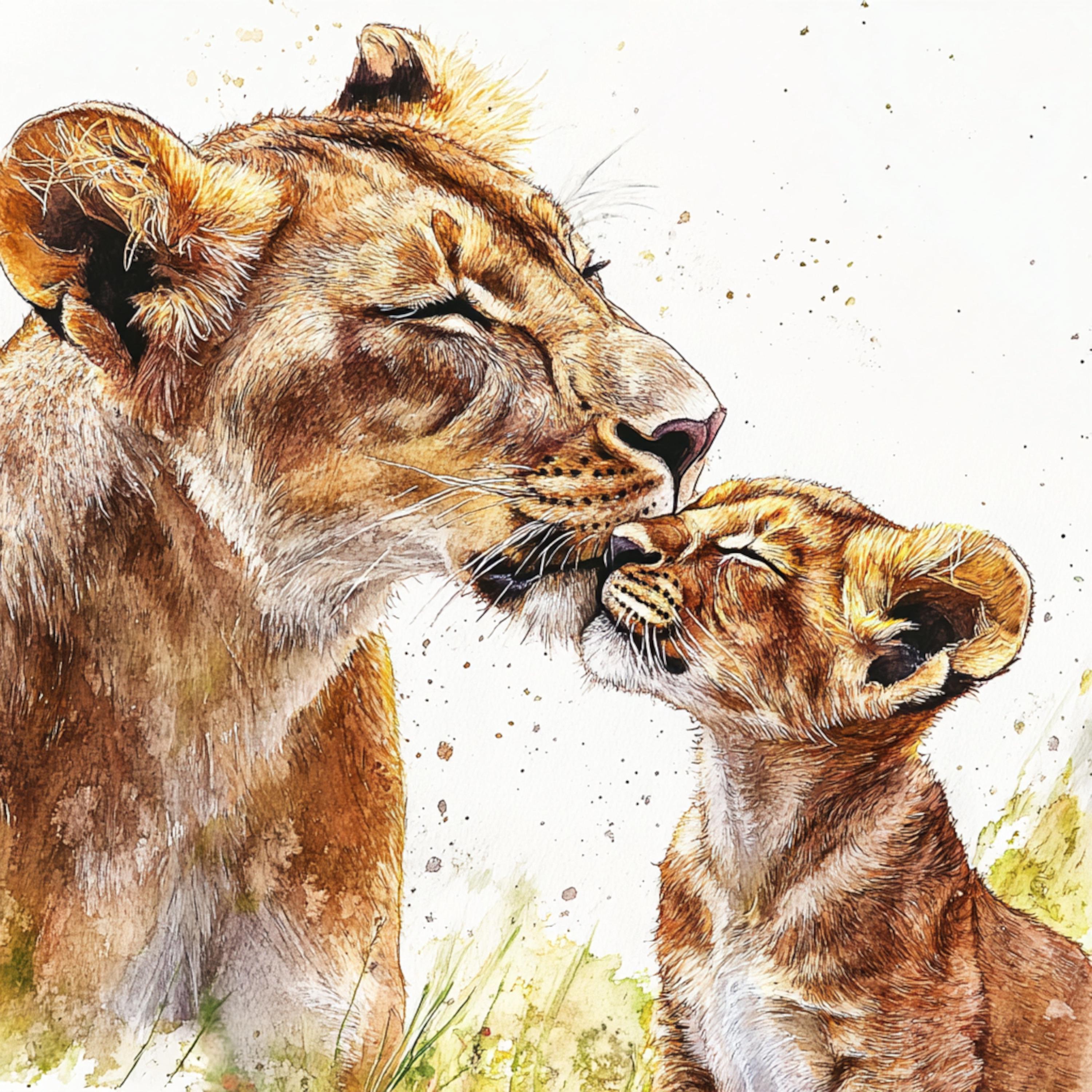 Printable Lioness and Baby Clipart, Watercolor Art, Lions Watercolor ...