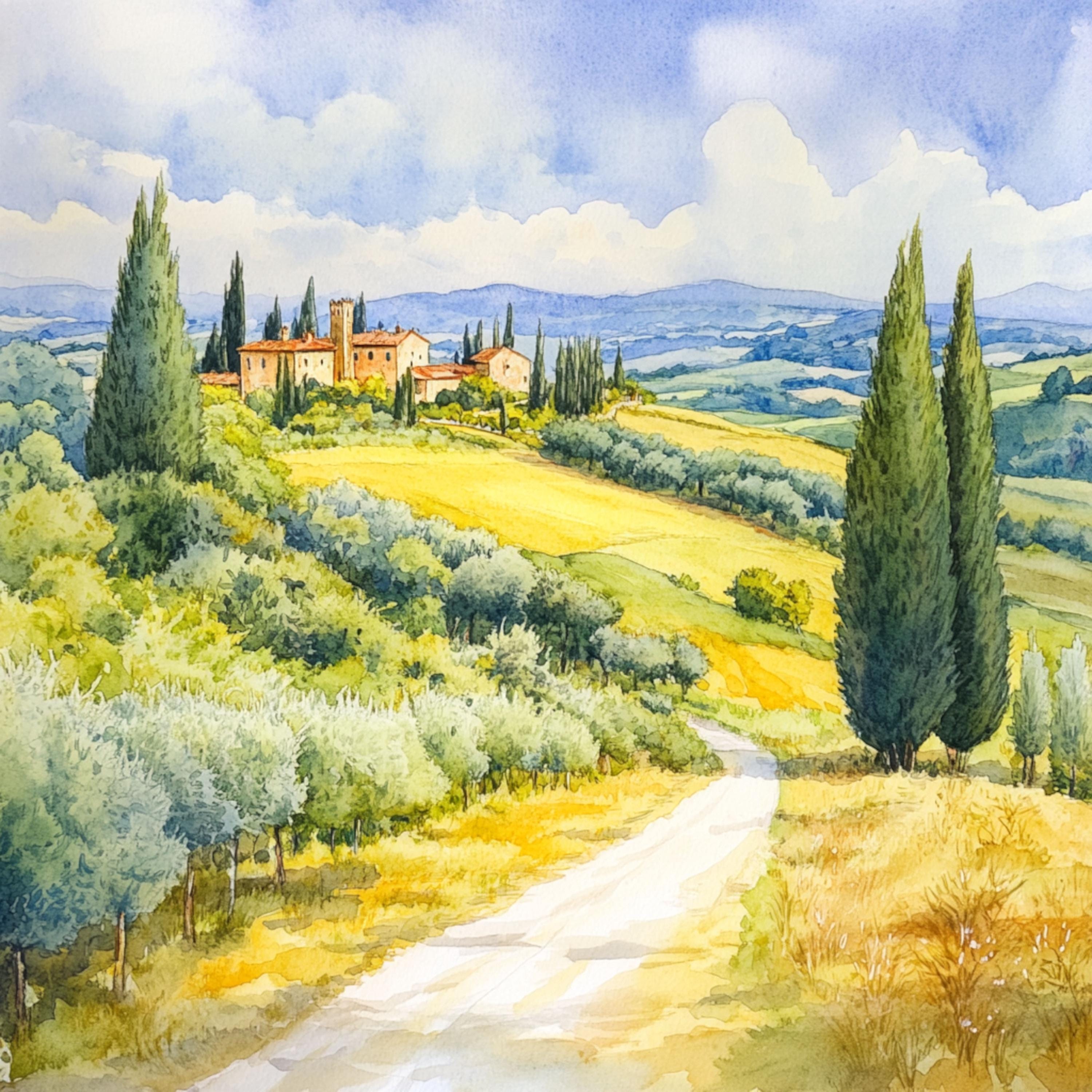 Printable Tuscany Italy Landscape Art, Tuscany Art, Green Italian Hills ...
