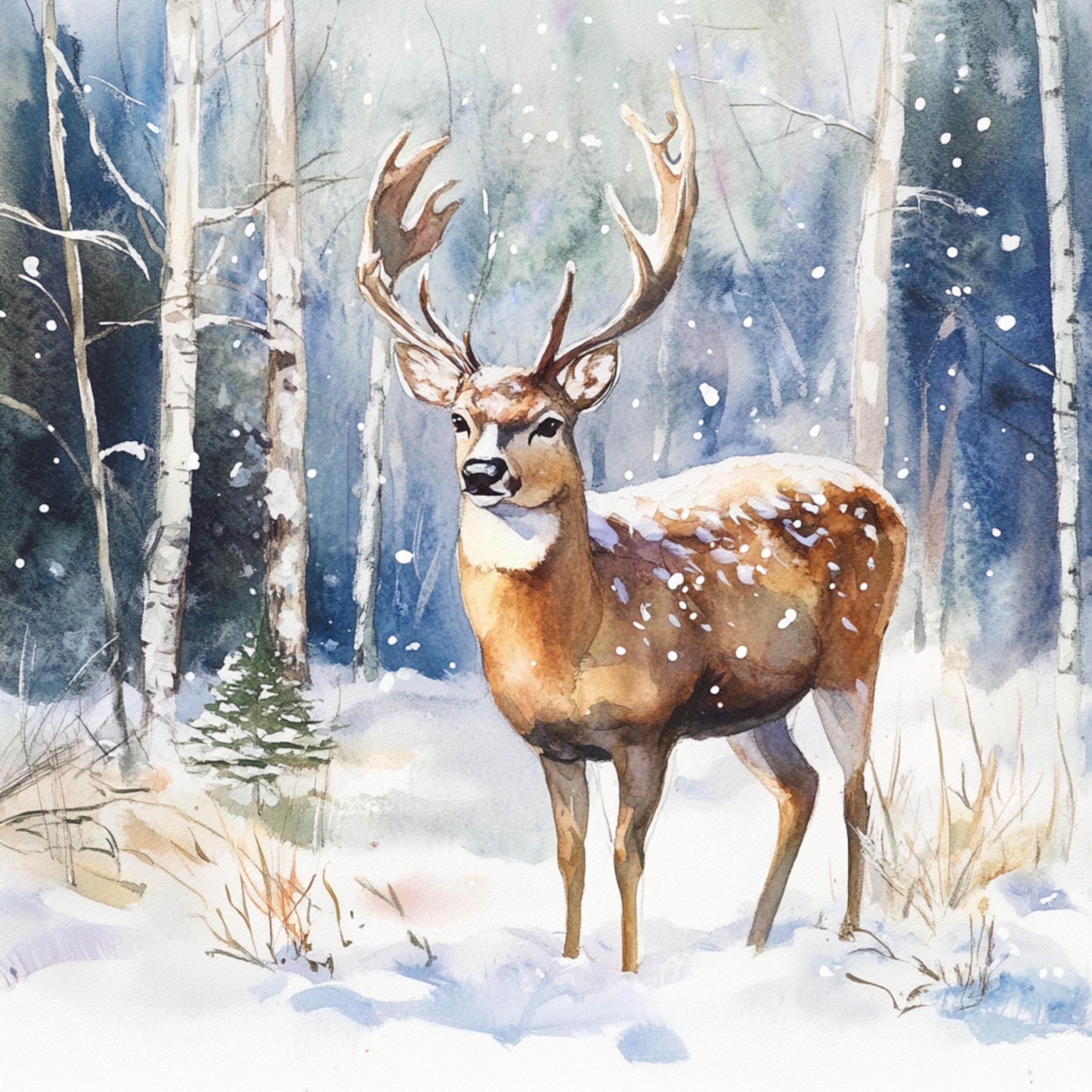 10 Deer Clipart, Deer in Winter Forest, Christmas Deer, Printable ...