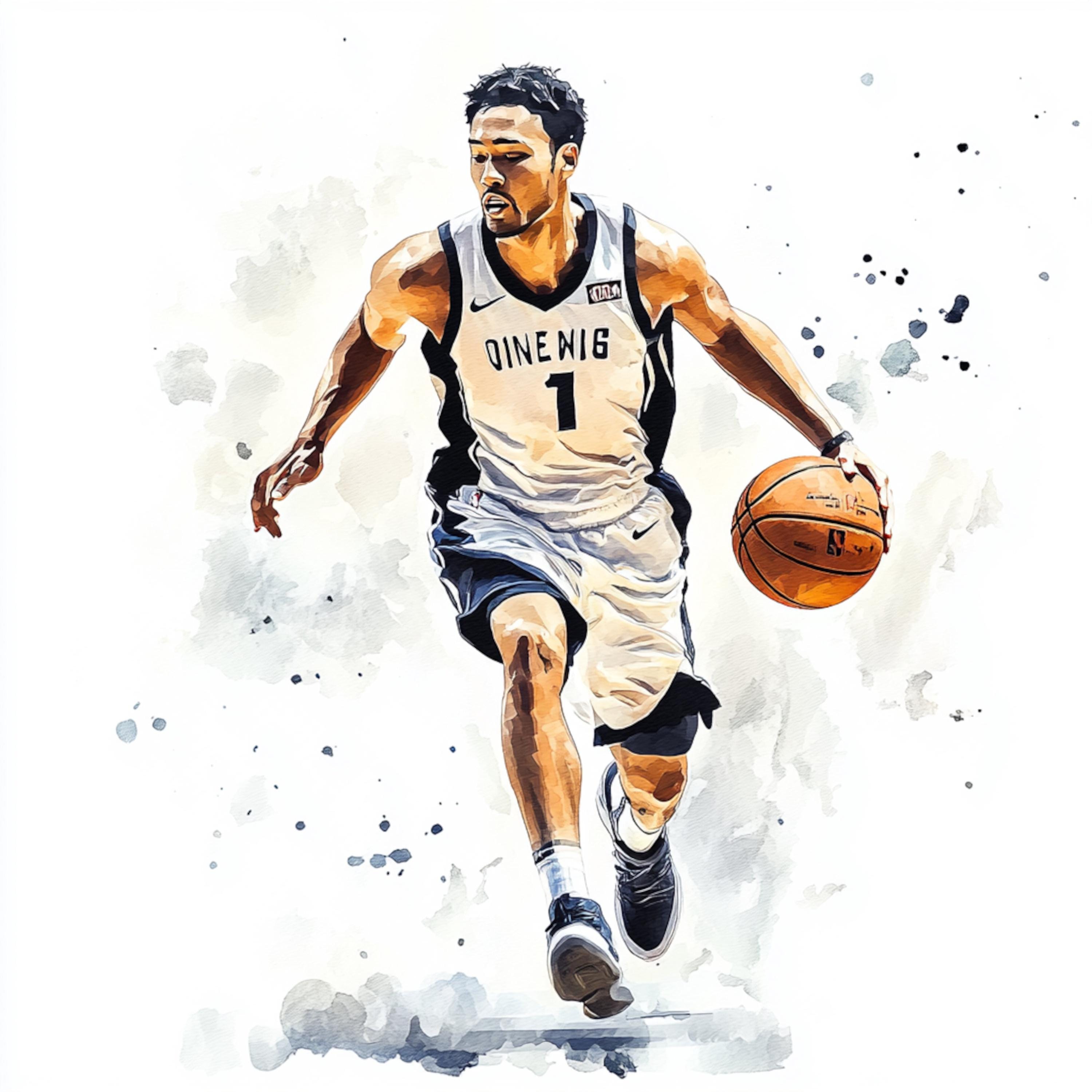 10 Printable Basketball Player, Watercolor Basketball Man, Commercial ...