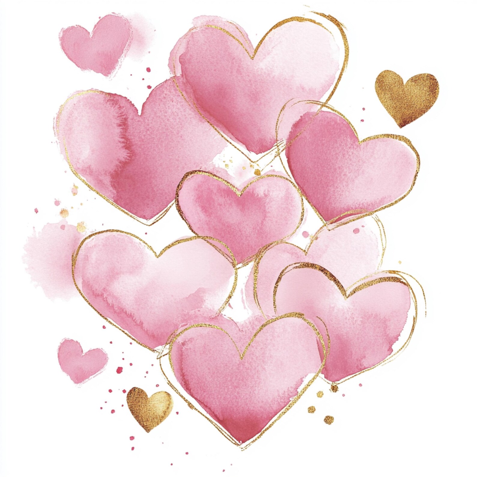 Printable Pink and Gold Hearts, Watercolor Rose Gold Hearts, Cute ...