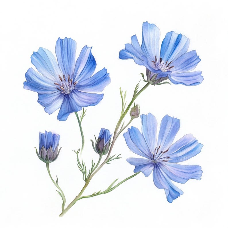 Printable Chicory Flower Decor, Chicory Watercolor Images, Wildflower ...
