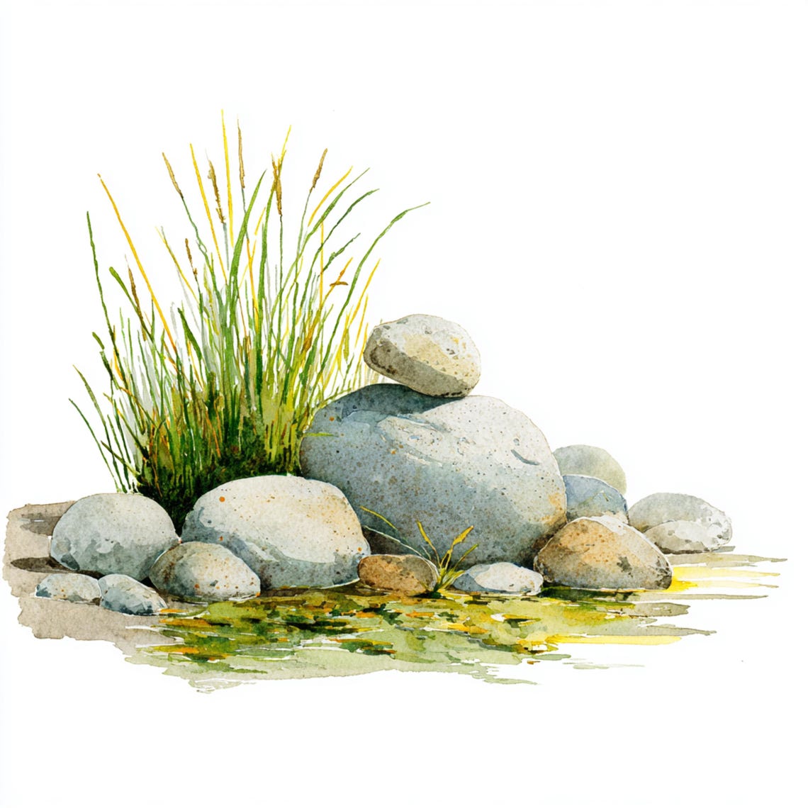 12 Printable River Stones, Watercolor River Bank, River Landscape ...