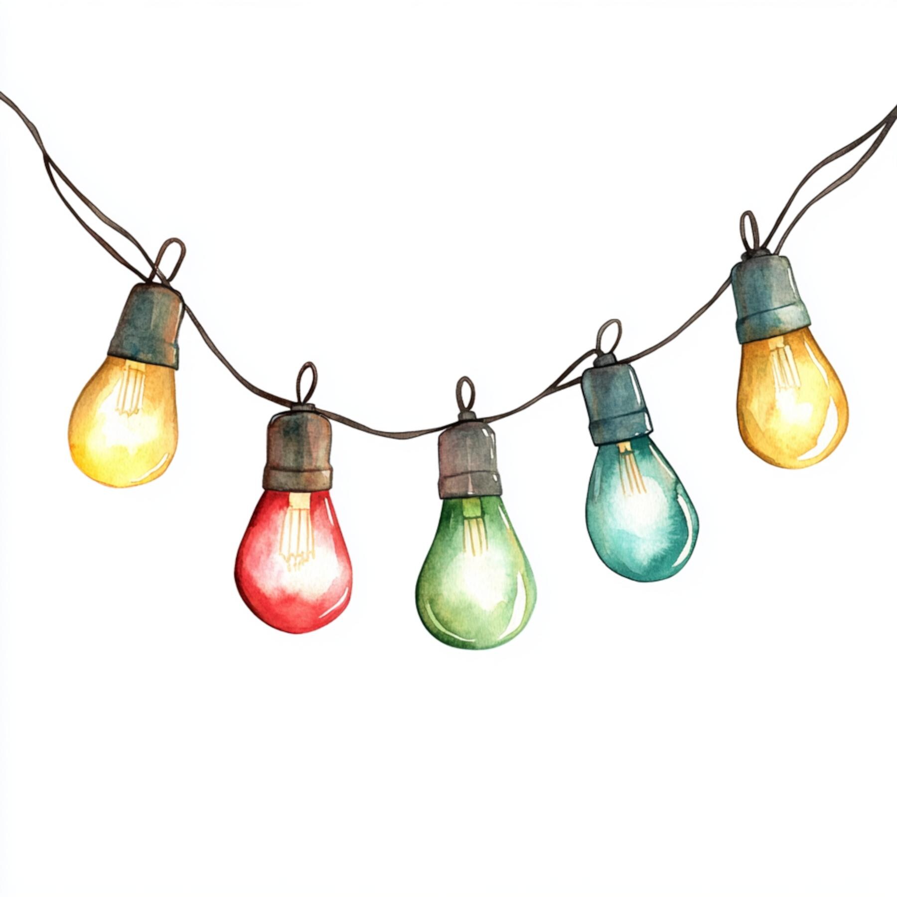 Christmas Lights, Watercolor Images, Christmas Ornament Clipart, Clip ...