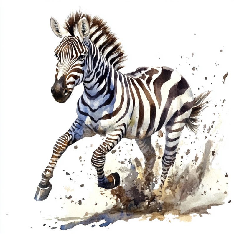 10 Printable Zebra, Watercolor Beautiful Wildlife Runing Zebra Clipart ...