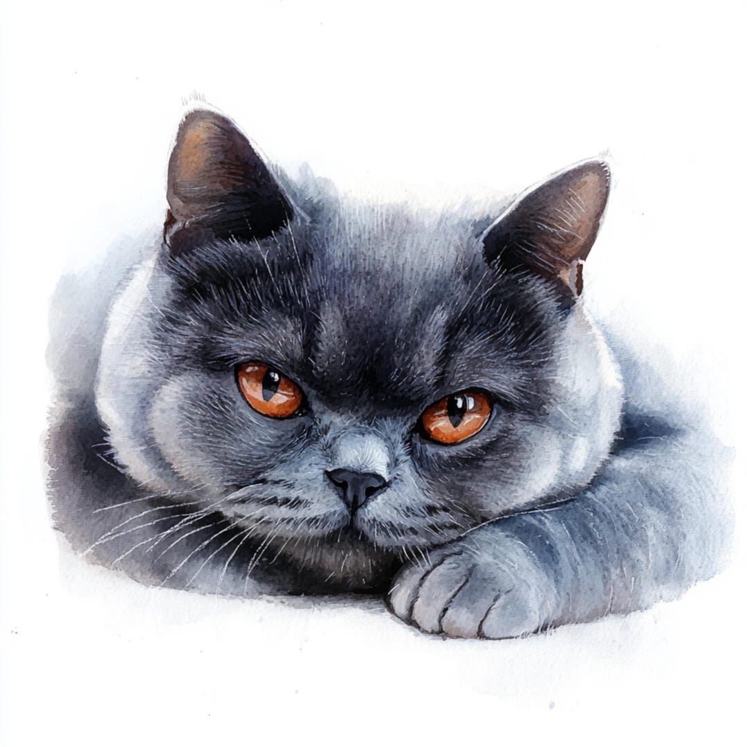 Printable British Cat Clipart, Watercolor British Shorthair, Cute Cat ...