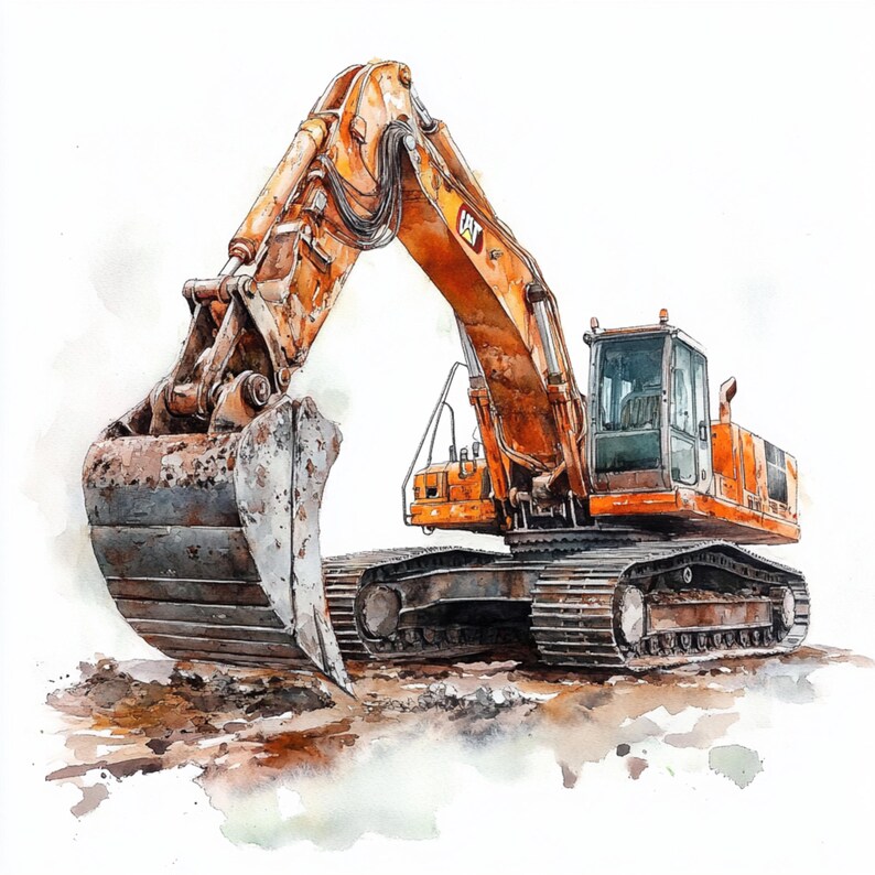 10 Printable Working Excavator, Excavator Wtercolor Art, Excavator ...
