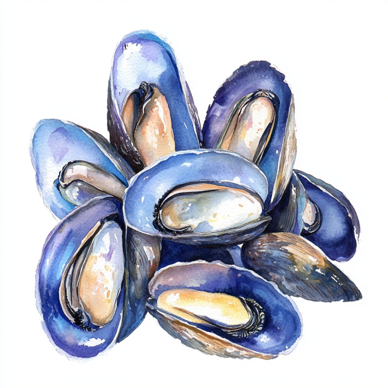 10 Printable Mussels Clipart, Seashell Watercolor, Nautical Clipart ...