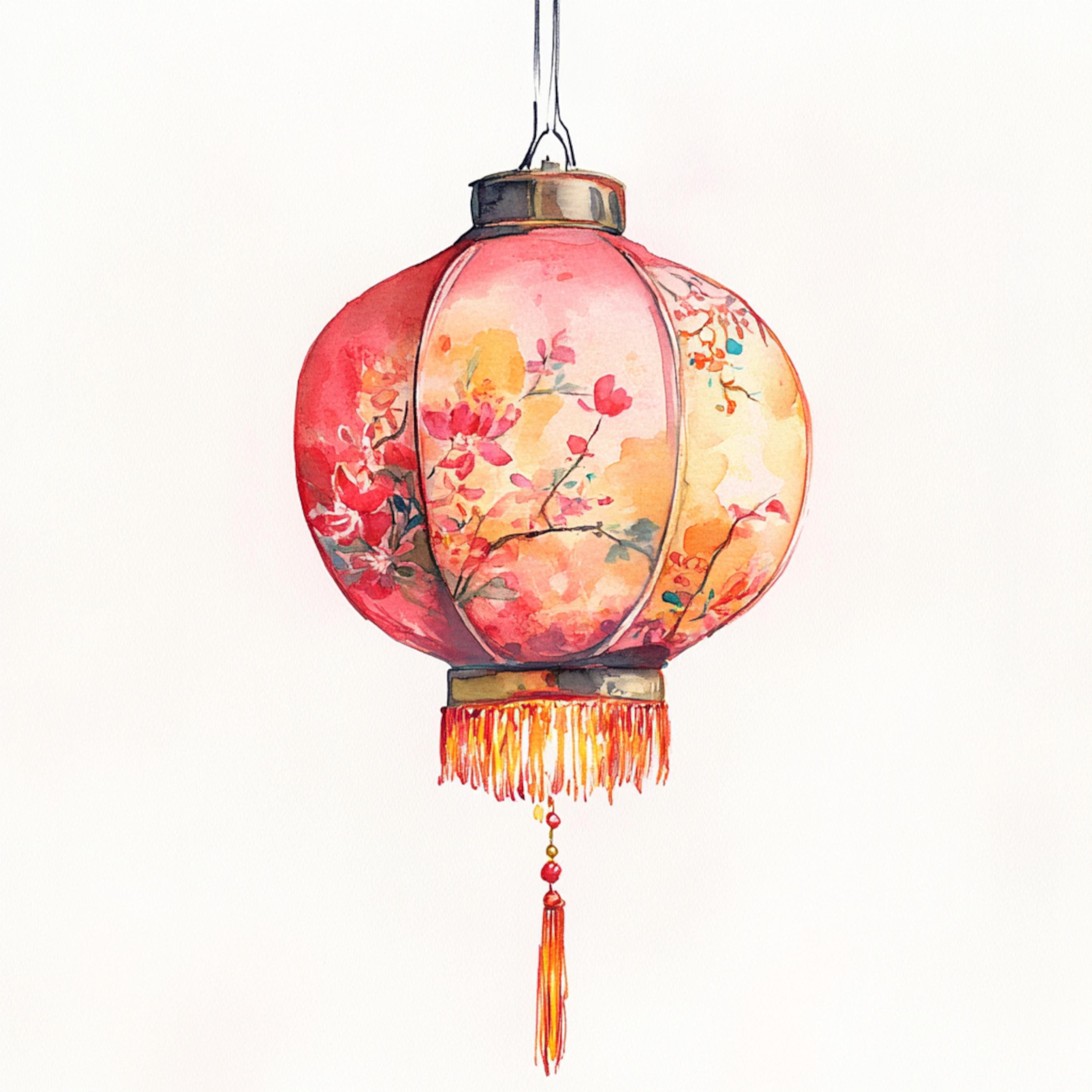 Printable Chinese Lantern, Watercolor Chinese Lantern, Printable Jpgs ...