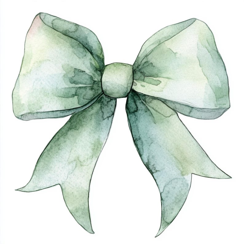 10 Printable Green Bows, Watercolor Bows Clip Art, Printable Jpgs ...