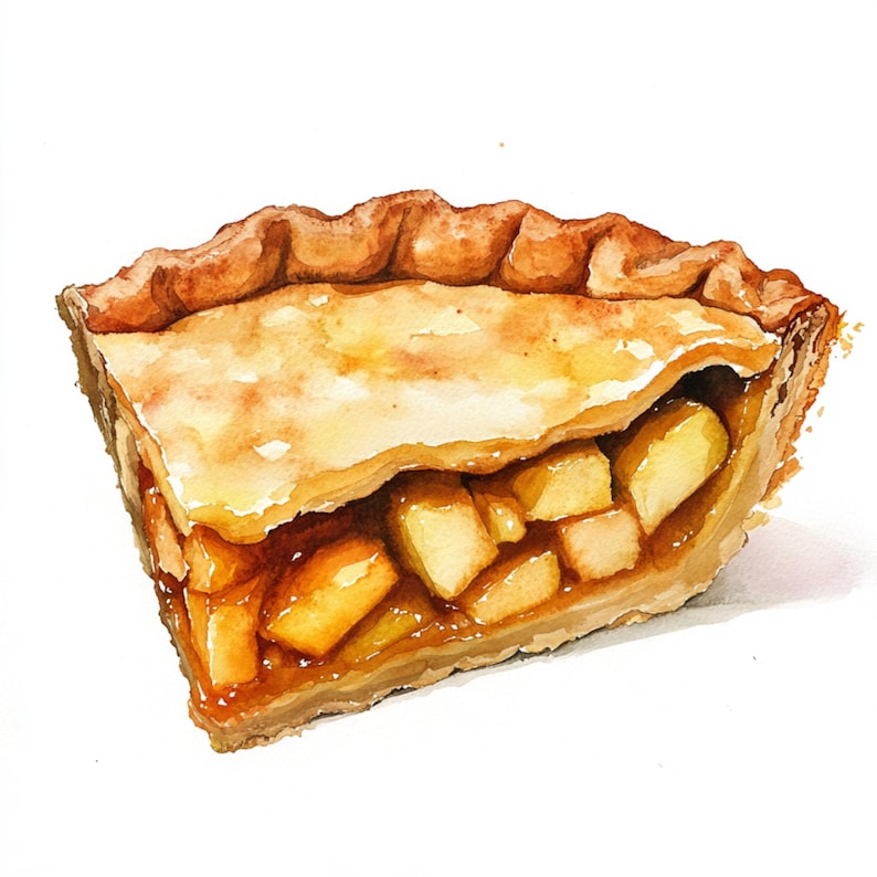 10 Printable Apple Pie Art, Watercolor Pie Slice, Apple Pie on Plate ...