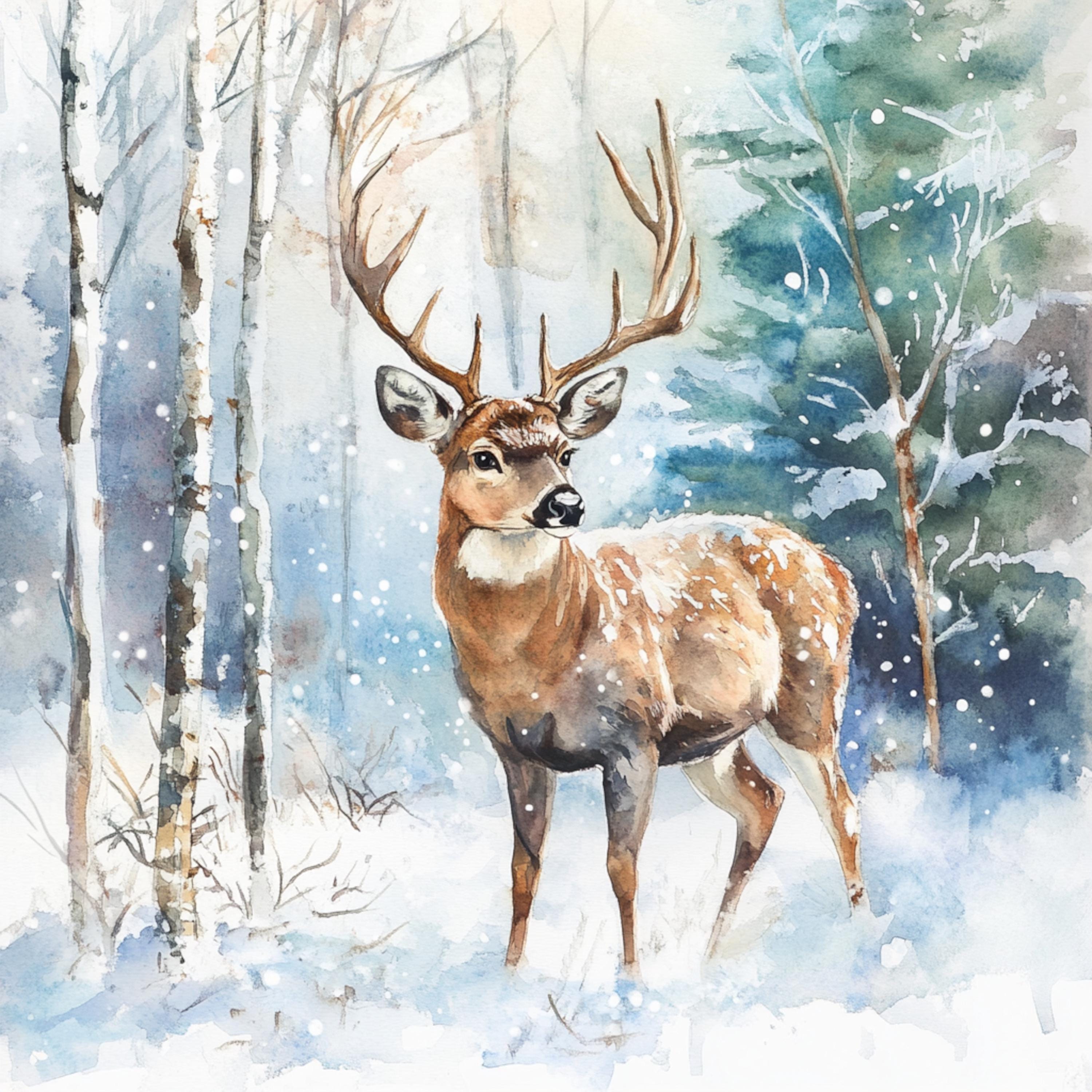 10 Deer Clipart, Deer in Winter Forest, Christmas Deer, Printable ...