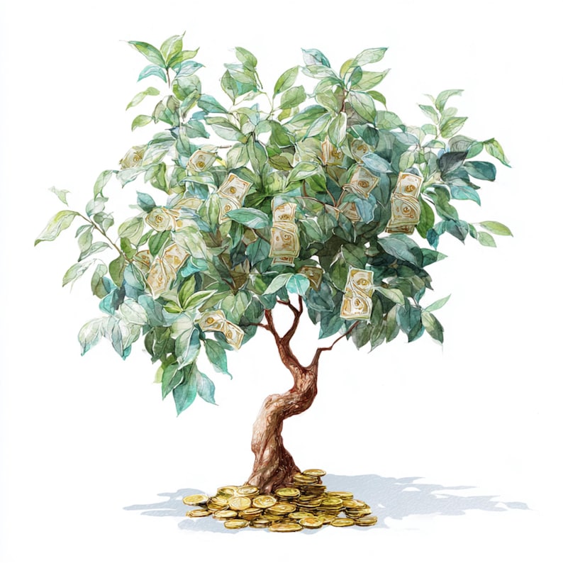 10 Printable Tree Clipart, Money Trees Art, Watercolor Money Art ...