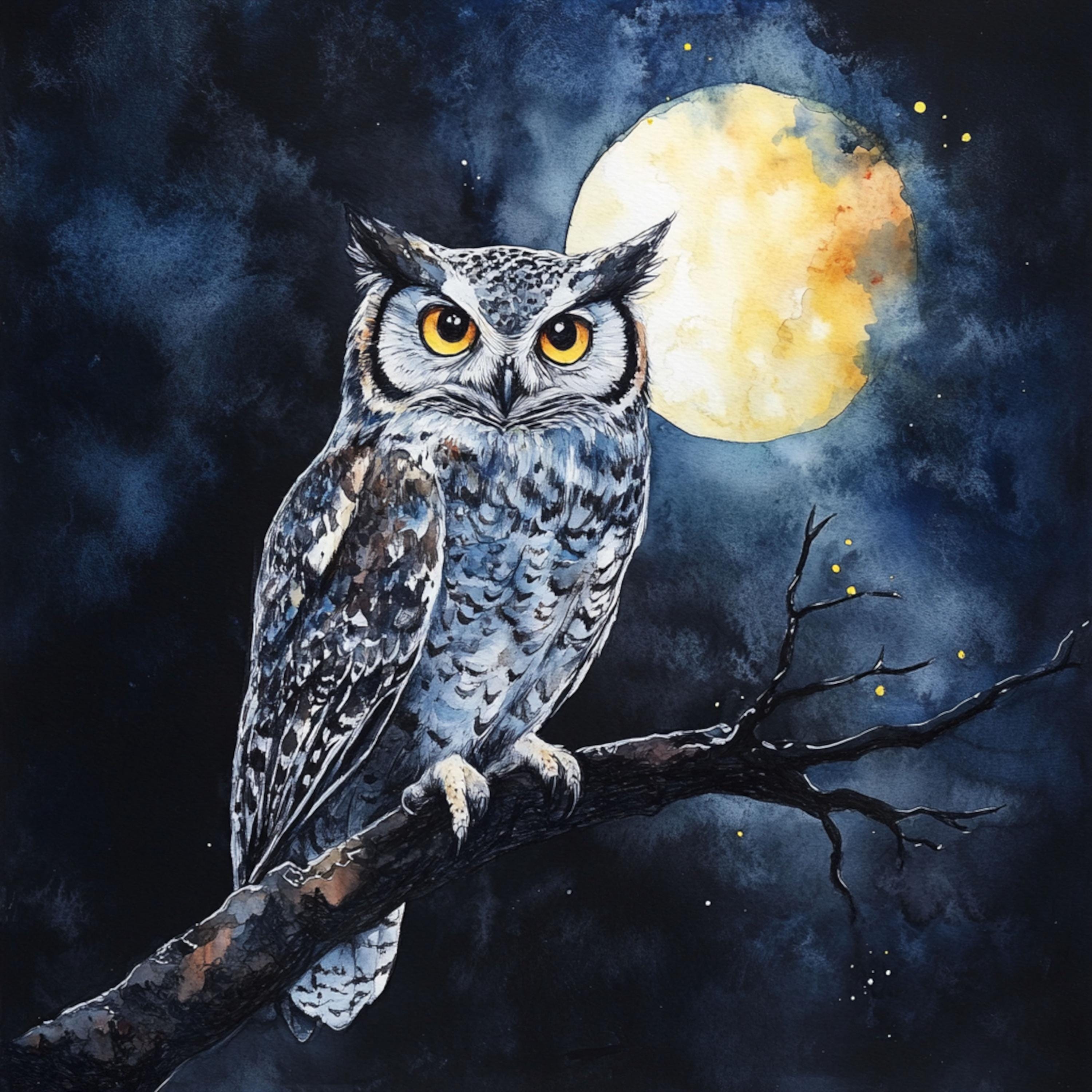 10 Printable Moonlight Owl Clipart, Night Owl Realistic Print, Owl in ...