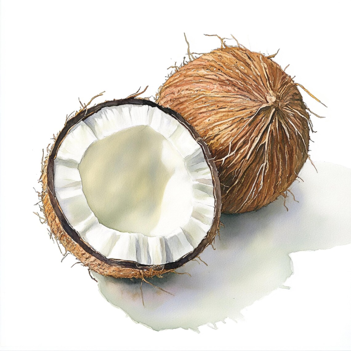 10 Printable Coconuts, Watercolor Coconuts, Coconuts Clipart, Kitchen ...