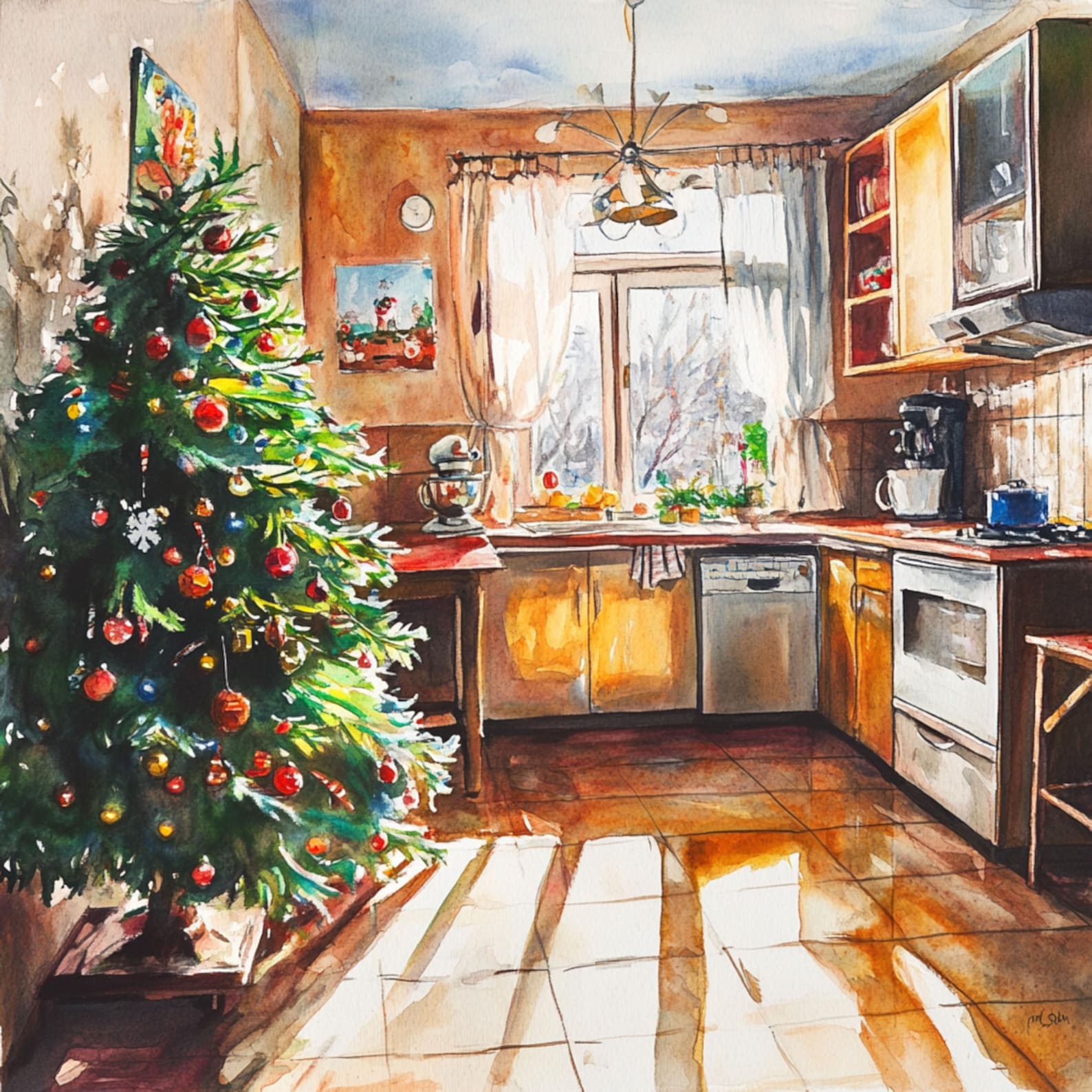 Printable Christmas Kitchen, Watercolor Art, Christmas Decor, 10 Clip ...