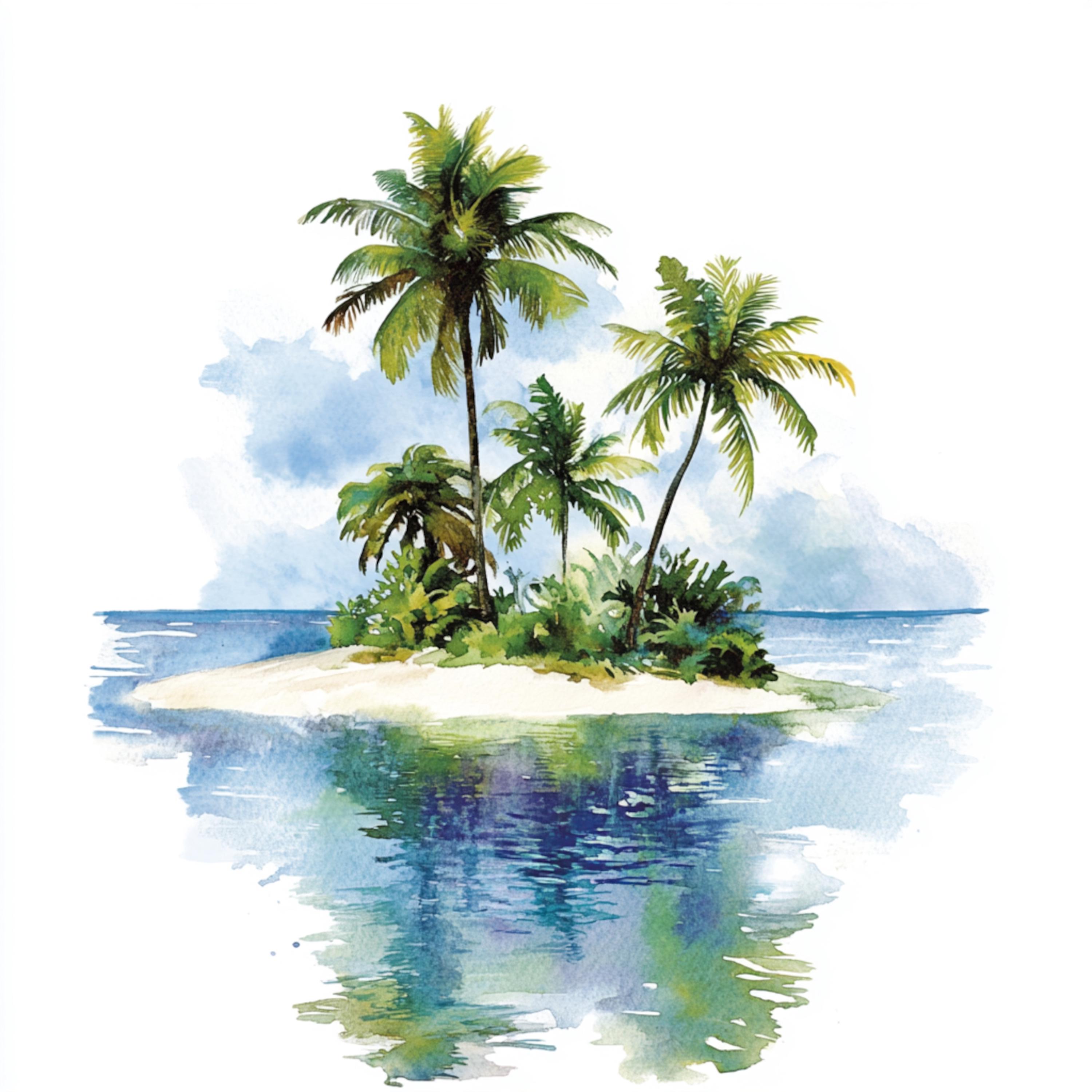 Printable Tropical Island, Watercolor Art, Island Coast Print, 10 Clip ...