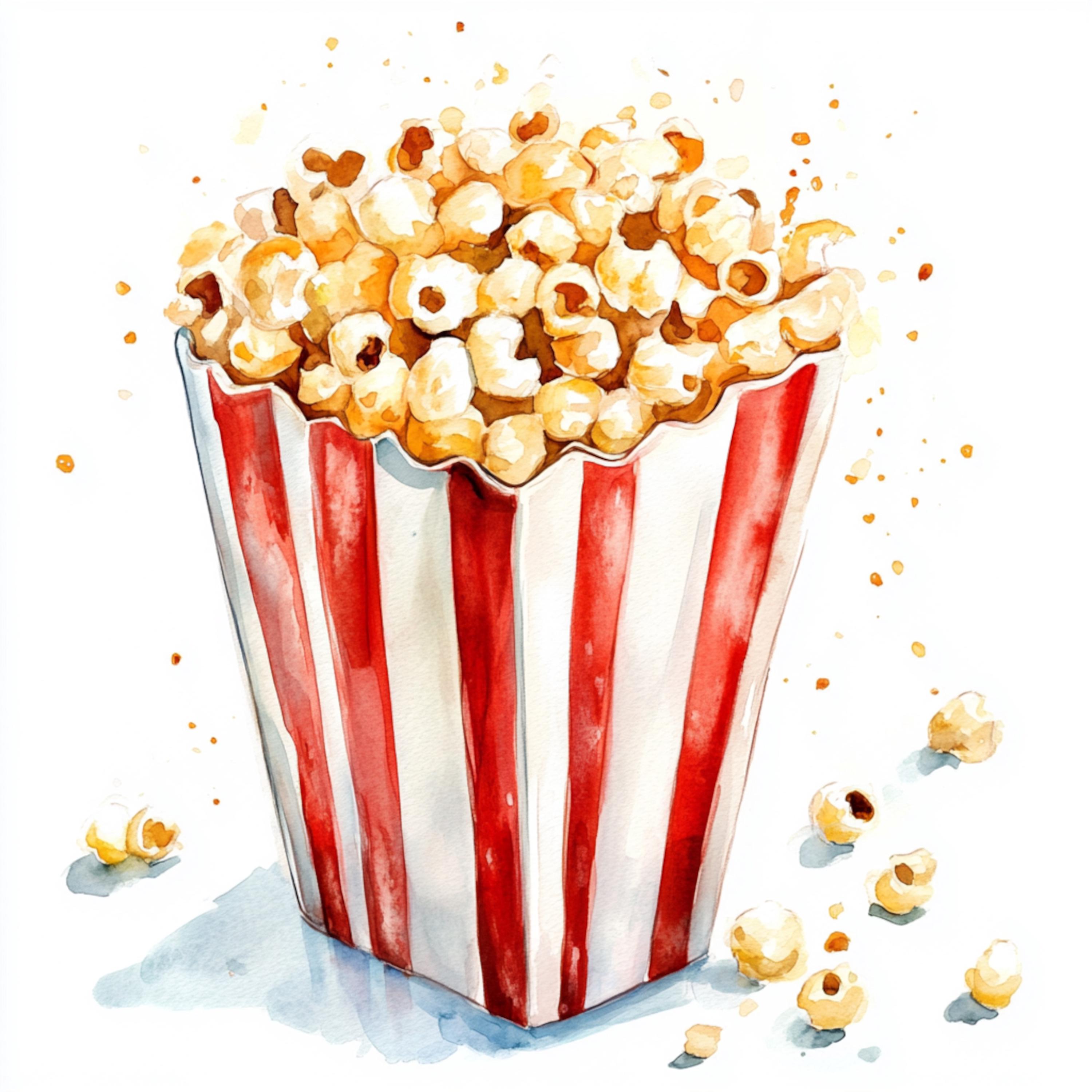 10 Printable Popcorn Art, Watercolr Popcorn, Popcorn in Bowl Decor ...